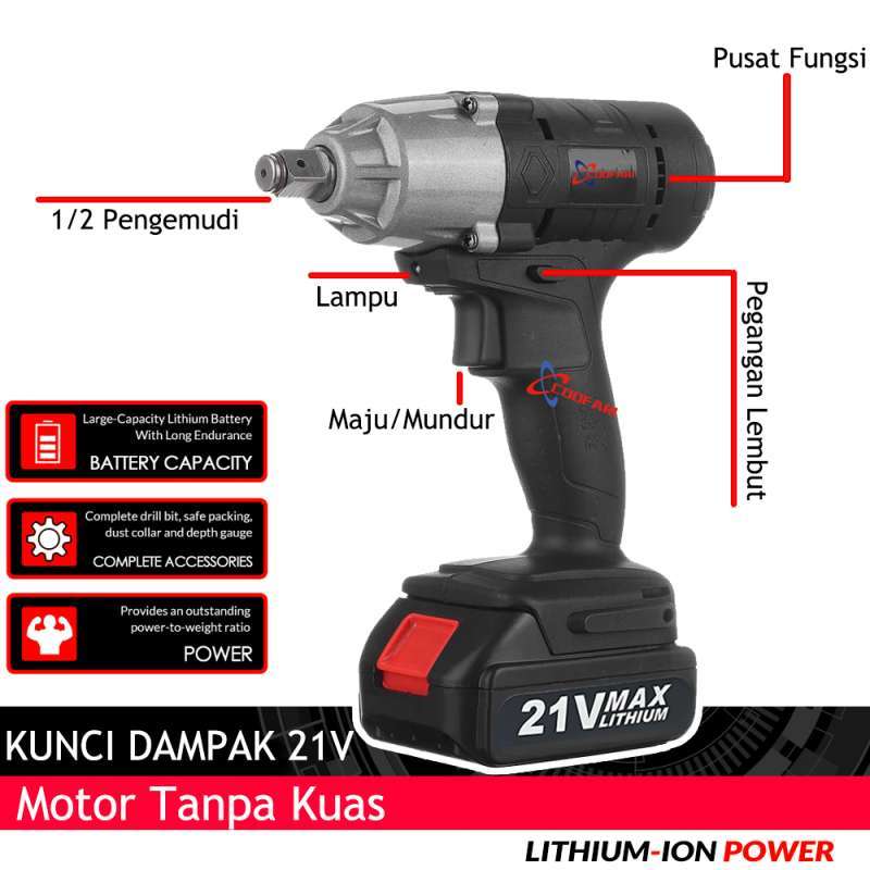 Promo . MESIN BOR IMPACT WRENCH BATERAI 21V TERLENGKAP BOR BUKA PASANG ...