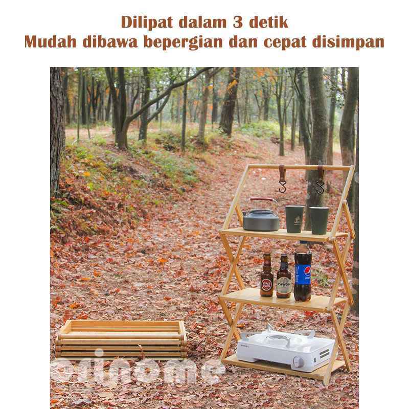 Promo 【Tas gratis】Rak lipat luar penyimpanan Camping Picnic ruangan Rak ...