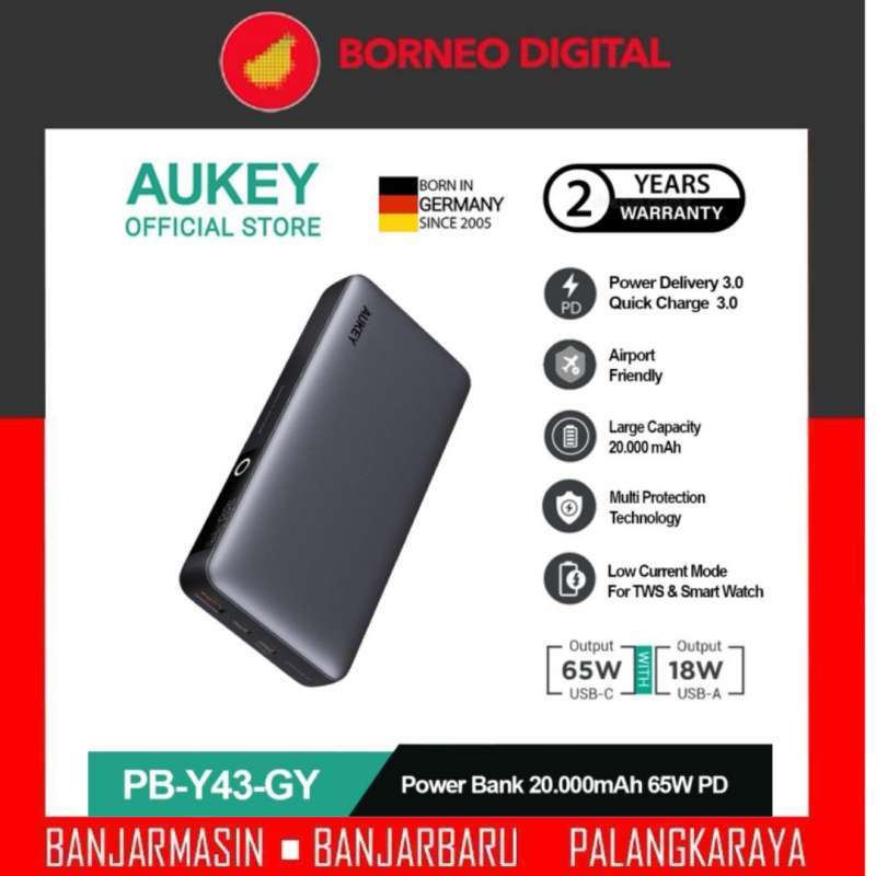 Jual AUKEY Powerbank PB-Y43-GY USB C 65W PD 3.0 Slim di Seller BORNEO DIGITAL Official Store ...