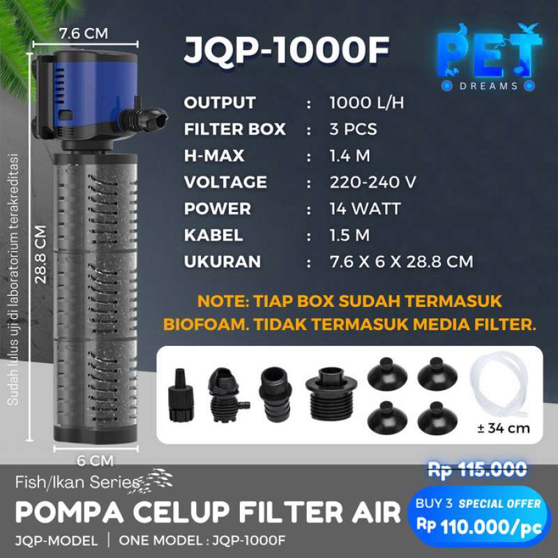Jual SUBMERSIBLE INTERNAL FILTER CELUP POMPA AIR JQP SERIES AQUARIUM ...