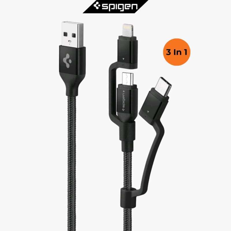 Jual Cable Charger Spigen DuraSync C10i3 Kabel 3 In 1 USB C Lightning Micro MFI Fast Charging di ...