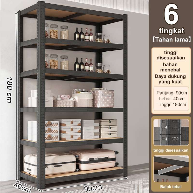 Promo Rak Besi Siku 5 susun Rak gudang - 5L（50-120-180）Hitam Diskon 51% ...