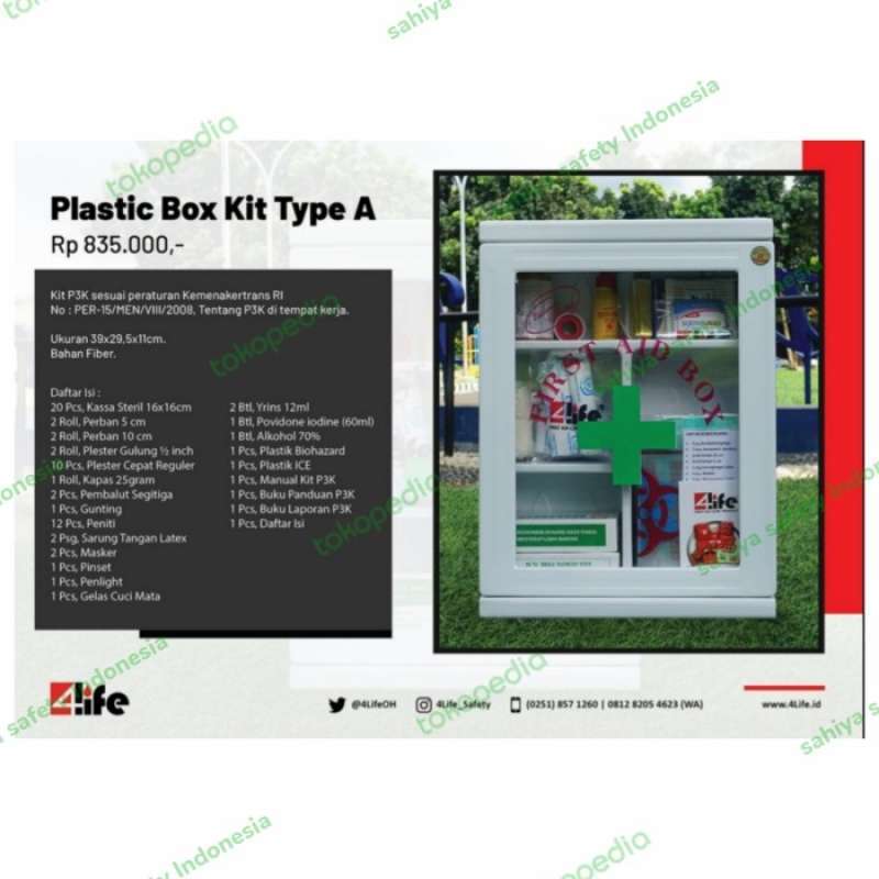 Promo Kotak obat p3k 4 life tipe A + isi / plastic box kit type A ...