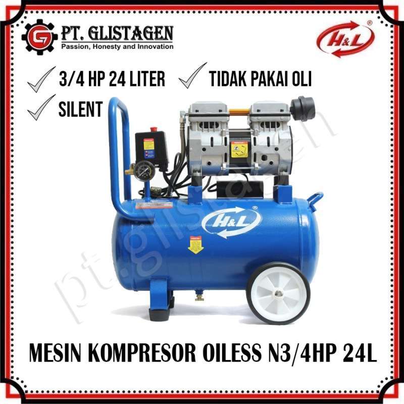 Jual Hl Kompresor Pompa Pumpa Angin Oiless 3/4 Hp 24 Liter 0.75 Kw Oil ...