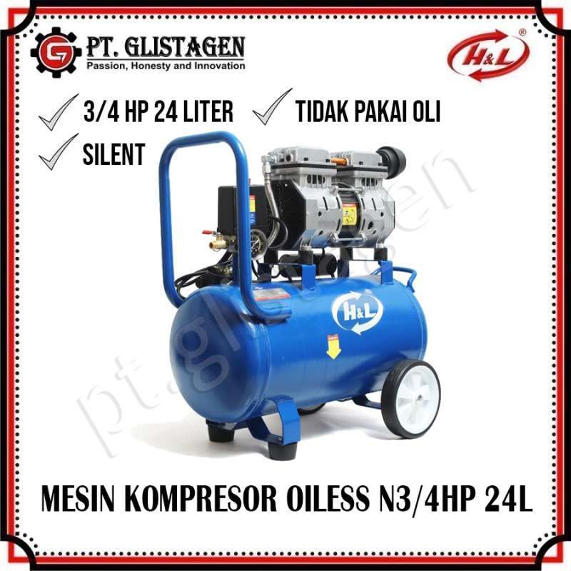 Jual Hl Kompresor Pompa Pumpa Angin Oiless 3/4 Hp 24 Liter 0.75 Kw Oil ...