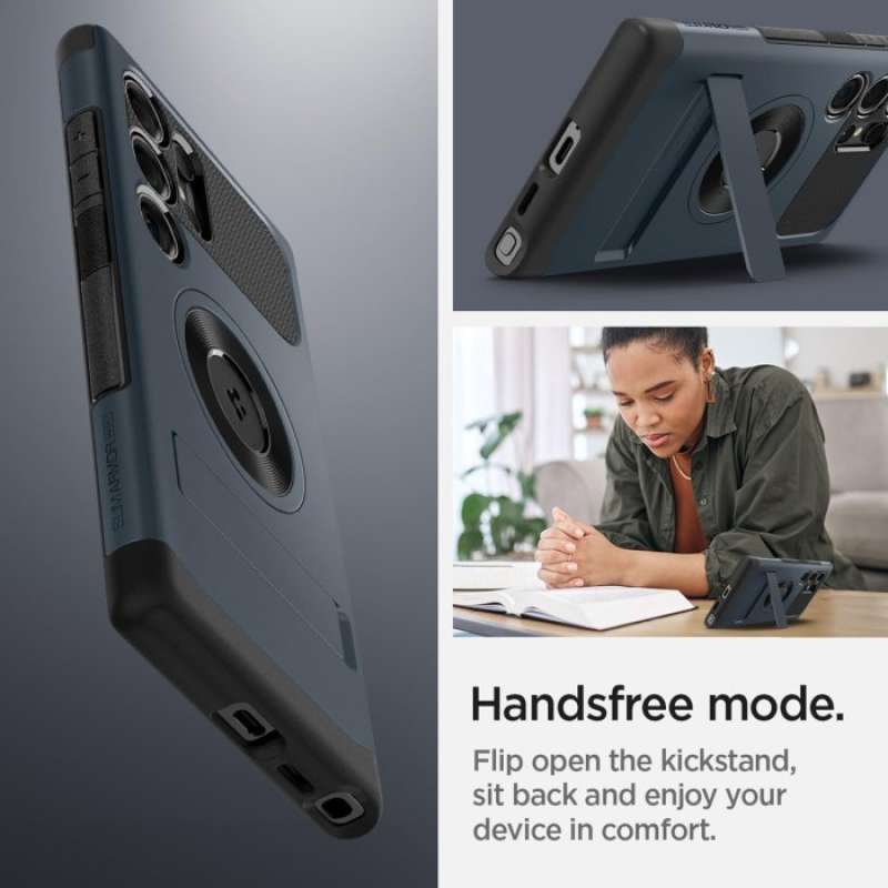 Promo Case Samsung Galaxy S24 Ultra Spigen Slim Armor Magnetic Stand Casing - Metal Slate S24 ...