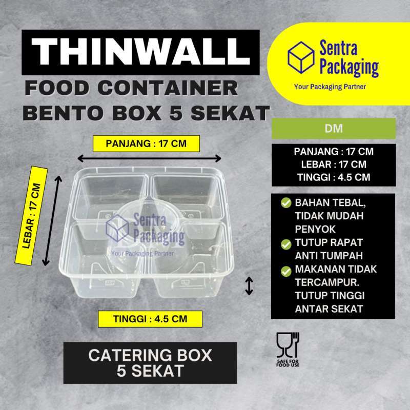 Jual Dm 5 Sekat Bento 1000ml Square / Thinwall / 5 Sekat Kotak Makan ...