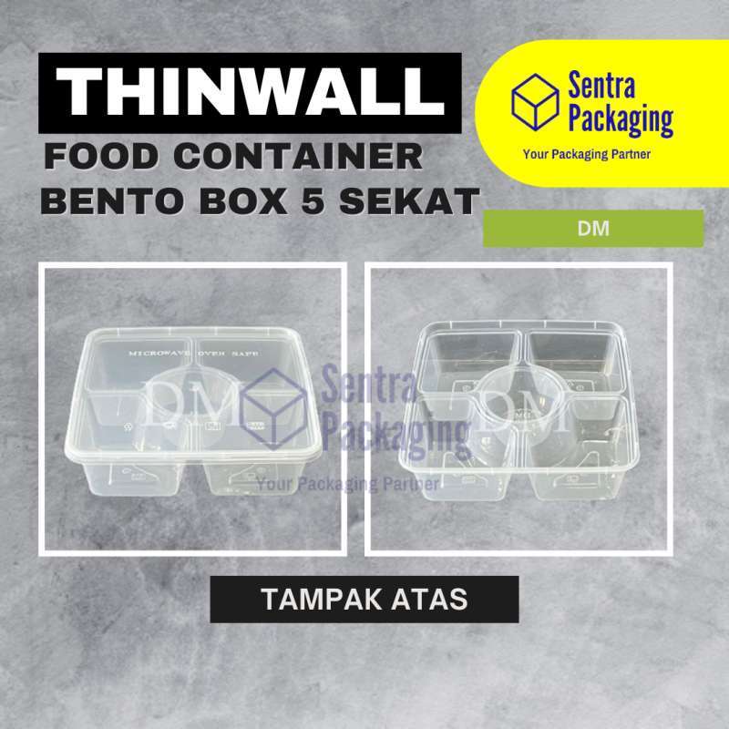Jual Dm 5 Sekat Bento 1000ml Square / Thinwall / 5 Sekat Kotak Makan ...