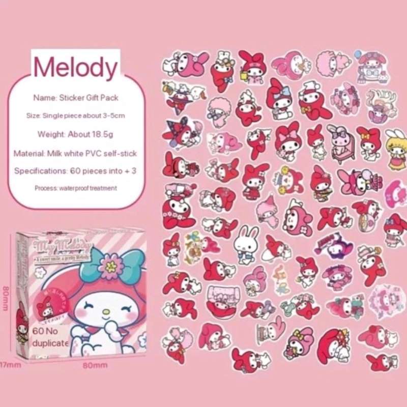 Jual Stiker 60pcs Sanrio Kuromi My Melody Cinnamoroll Sticker Lucu Pvc