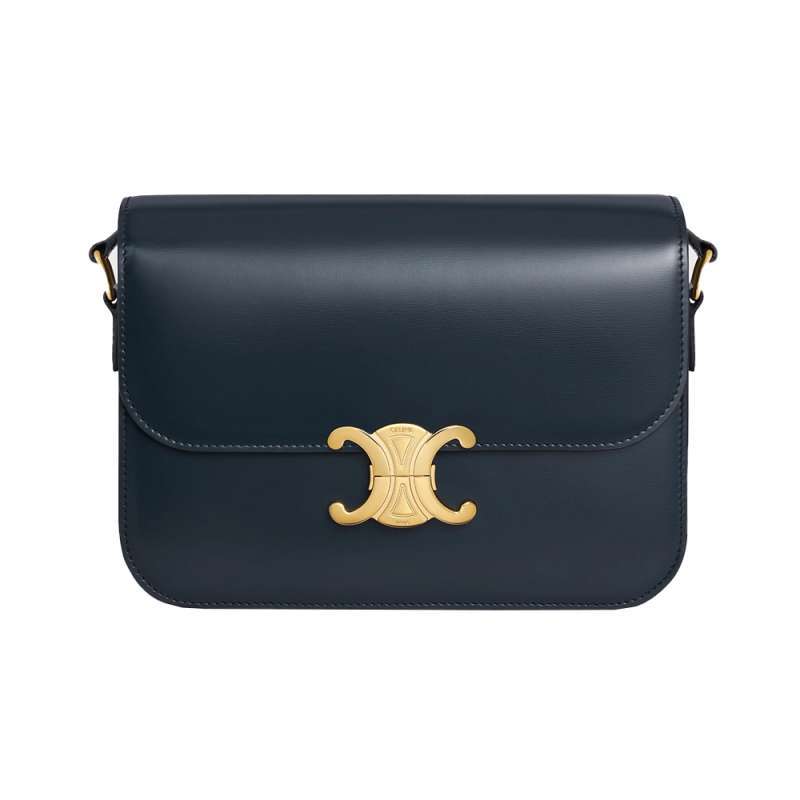 Promo Celine Medium Triomphe Bag In Shiny Calfskin Navy Blue Diskon 30% ...