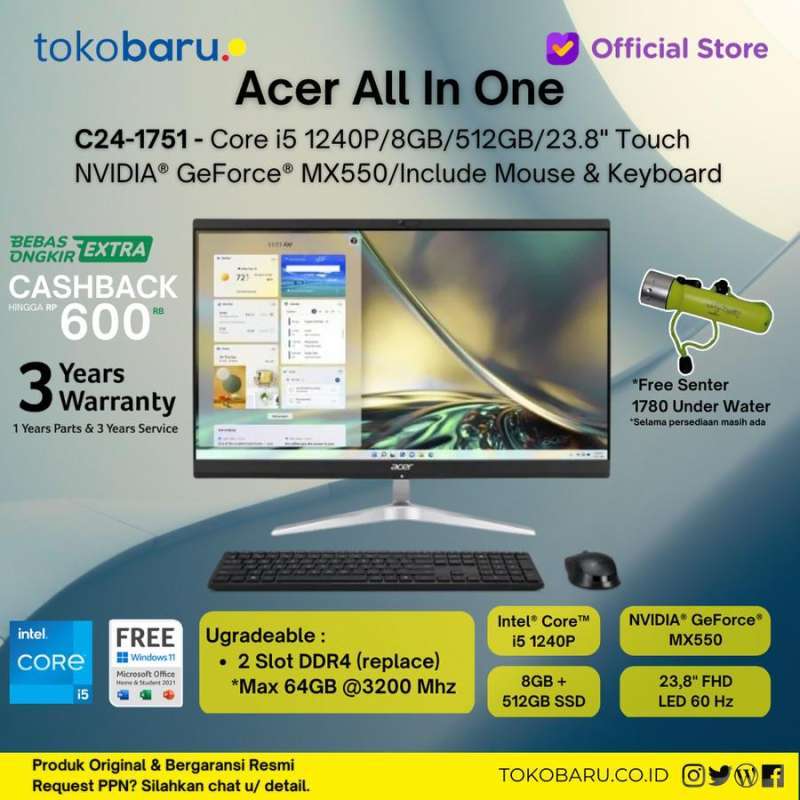 Jual Acer Aspire All In One C24-1751-i5-512u (23.8) Intel Core I5 Gen ...
