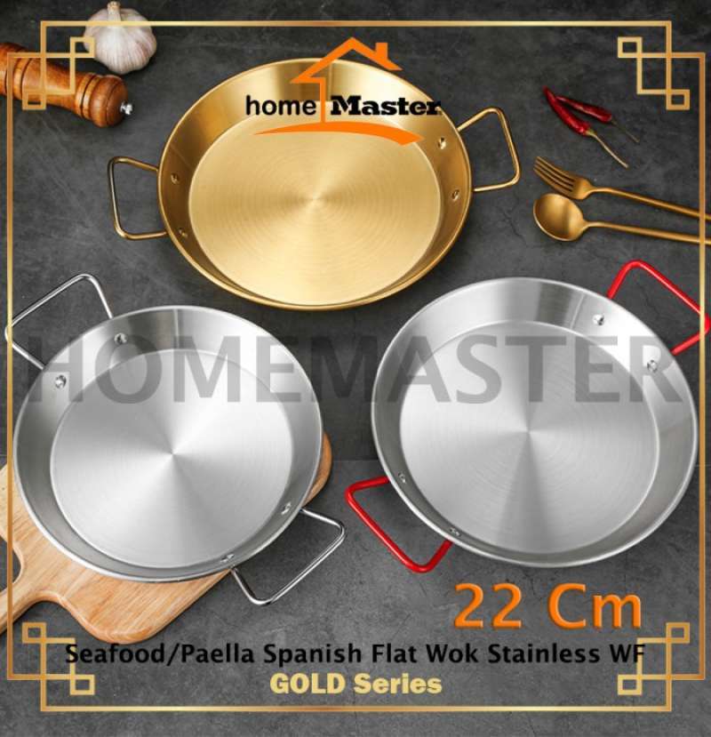 Promo Wok/panci/wajan Spanish Paella/seafood Stainless Dasar Rata 22 Cm ...