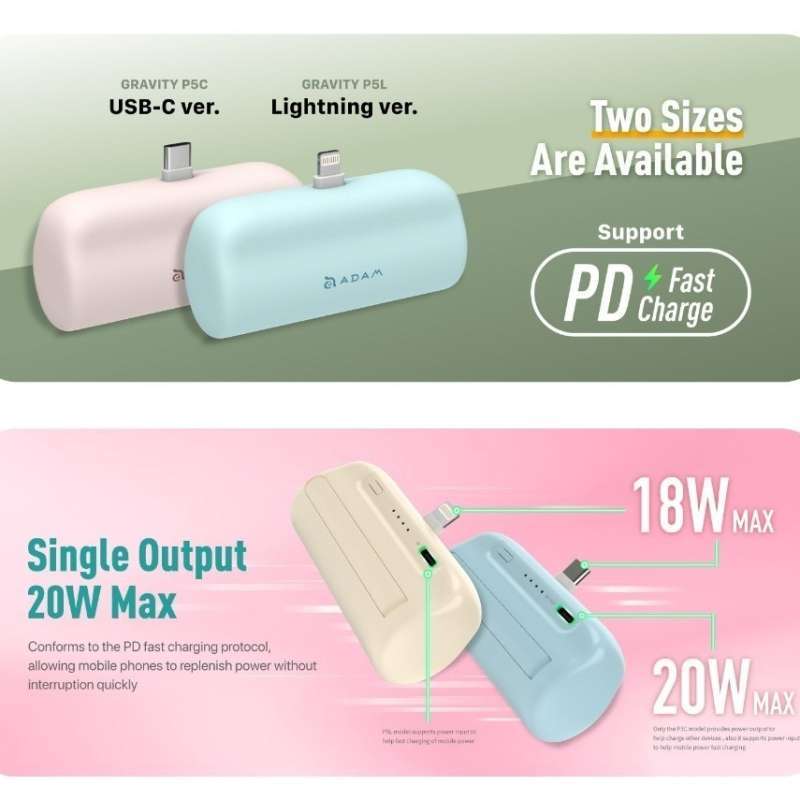 Promo Gravity P5c - Pocket Power Bank 5000mah Direct Plug Type Usb-c ...