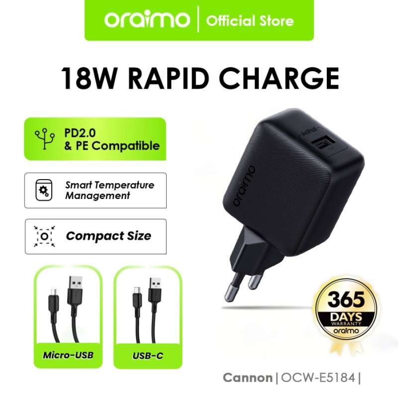 Promo Oraimo Charger Handphone Cannon 18w Ocw-e5184 Fast Charging Pd 2.0 - Ocw-e5184 Diskon 50% ...