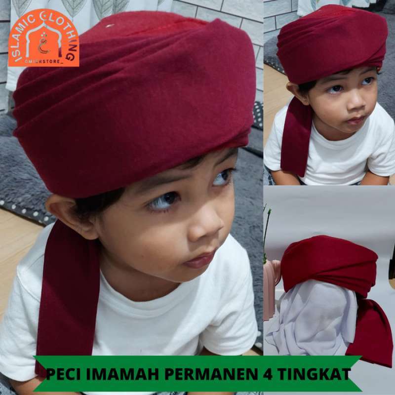 Promo Peci Imamah Permanen Anak Warna Maroon 4 Tingkat I Sorban ...