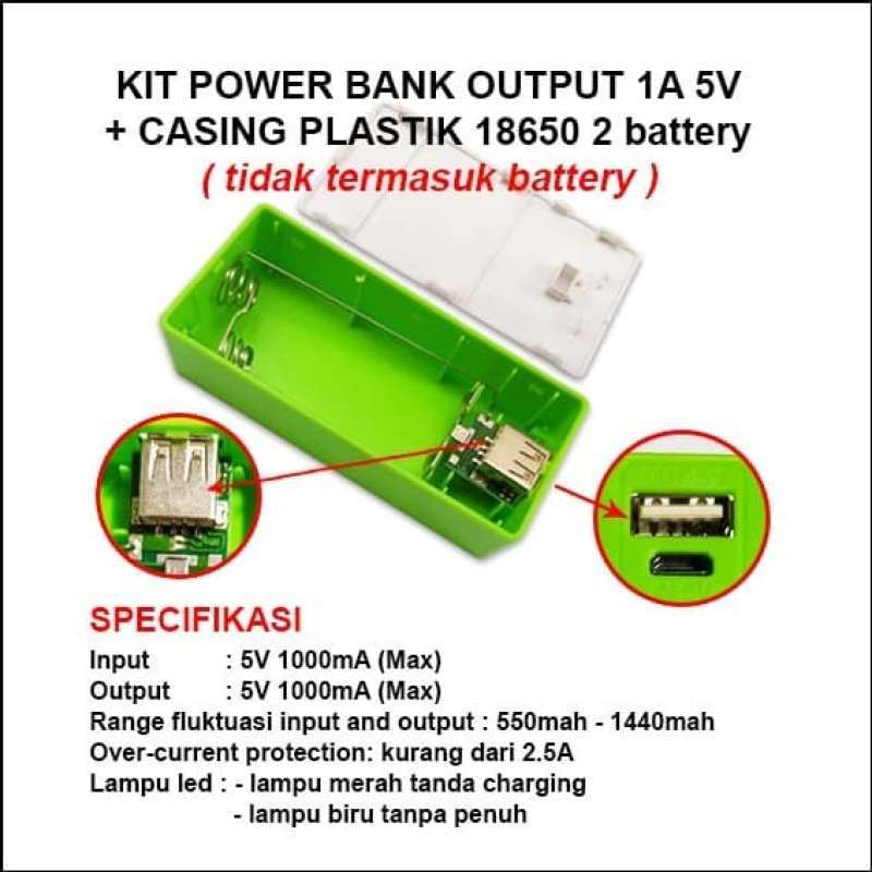 Promo Kit Power Bank 1a 5v 2 Slot Batre/baterai 18650 + Casing Plastik ...