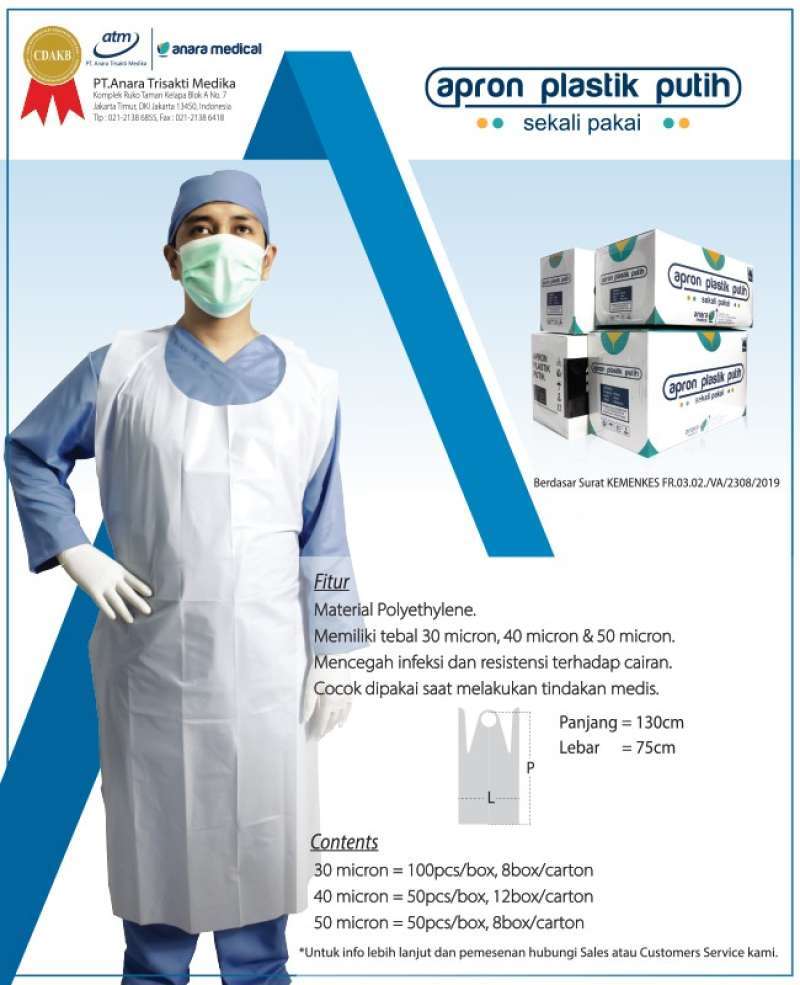 Jual Anara Apron Plastik Putih 30 Mic / Celemek Plastik - Isi 100 Di ...