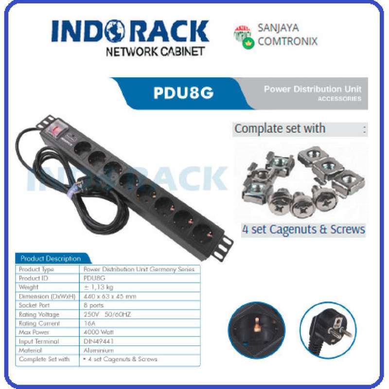 Promo Indorack Pdu8g Power Distribution Unit 8outlets Sockets Germany ...