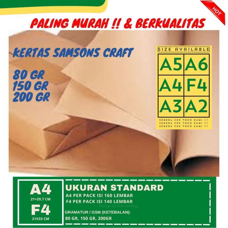 Jual Kertas Craft/kertas Samsons/kertas Liner Ukuran A4 F4 80 Gr 150 Gr ...