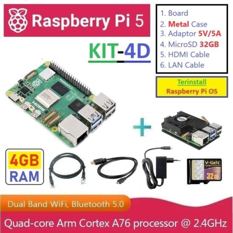 Promo Kit-4d : Raspberry Pi 5 (4gb Ram) - Complete Set (with Metal Case) Diskon 23% Di Seller ...