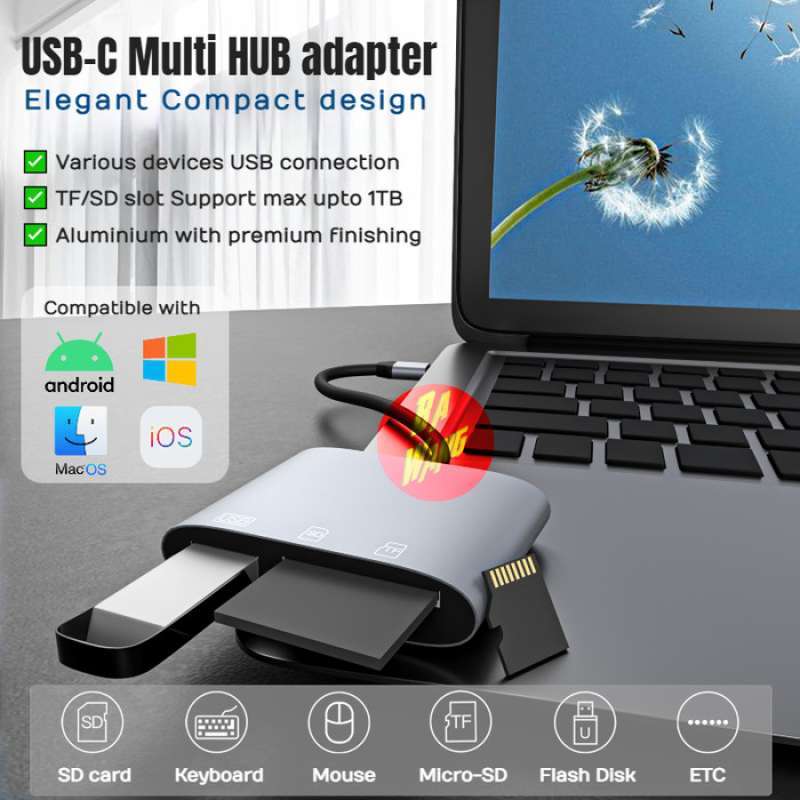 Promo 3in1 Type-c Multi Usb Otg Hub Micro Sd Card Reader Kabel Cable ...