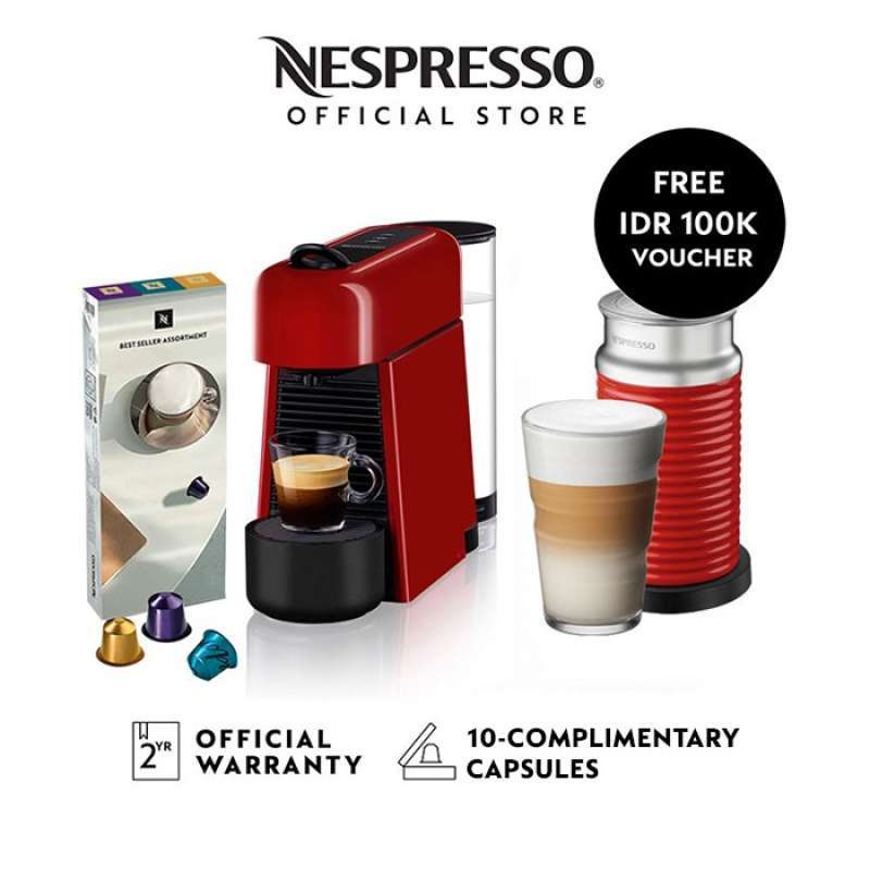 Promo Nespresso Essenza Plus Coffee Machine Red +aeroccino Red + 30 ...