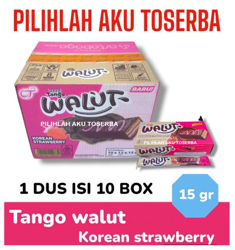 Promo Wafer Tango Walut Korean Strawberry Isi 12 Sachet Harga 1 Dus