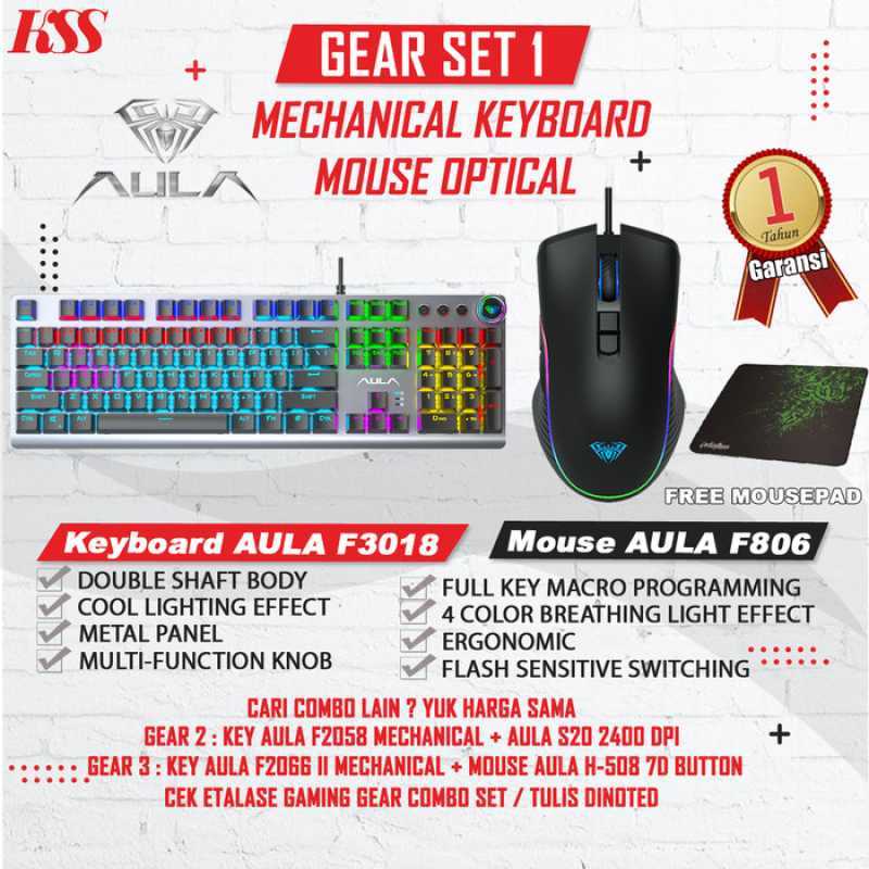 Promo Gear Set Aula Gaming Keyboard F3018 Mechanical Dan Mouse Aula ...