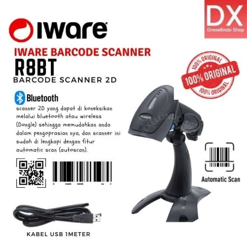 Jual Barcode Scanner Bluetooth Wireless 2d Iware R8bt Plus Stand Holder ...