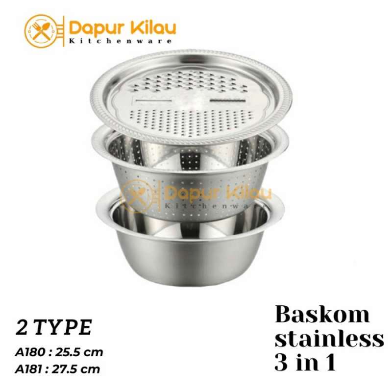 Promo Promo - Mangkok Baskom Parutan Saringan 3 In 1 Stainless Diskon ...