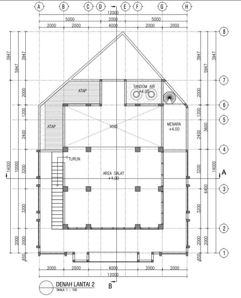 Jual Gambar Kerja Desain Masjid Ukuran 12x14meter | Masjid 2 Lantai ...