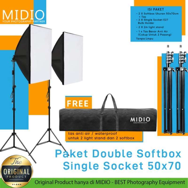 Jual Paket Double Softbox Midio A1 Light Stand 2m + 1 Socket E27 ...