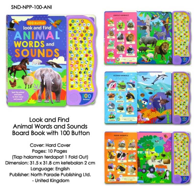 Jual Look And Find Animal Words And Sounds Board Book With 100 Button ...