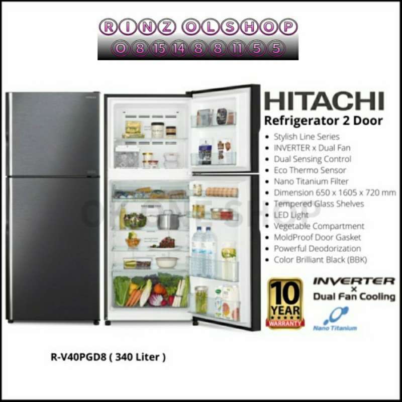 Promo Kulkas Hitachi R-v40pgd8 Bsl 2 Pintu Inverter Dual Cooling Rv40pgd8 Diskon 33% Di Seller ...
