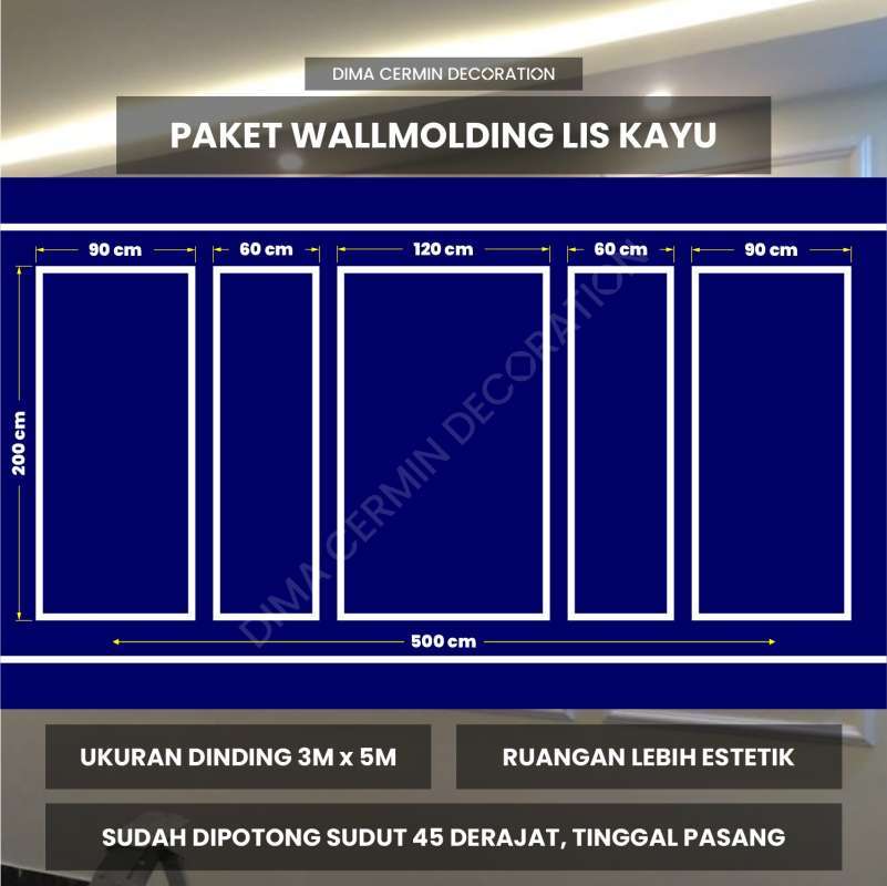 Jual Set Wall Molding Wainscoting Panel Lis Profil Kayu Dekorasi 3m X ...