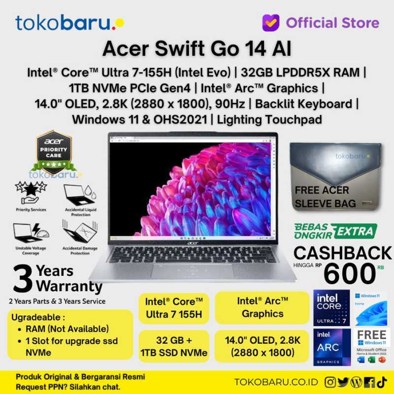 Promo Laptop Acer Swift Go 14 Ai Sfg14 73 73p9 Ultra 7 155h 16gb 512gb ...