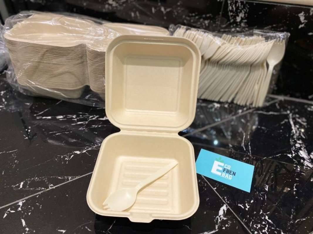 Jual Bagasse Burger Box Kotak Tart Mini 450 Ml/ 6 Dan Pla Spork ...