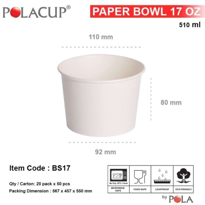 Jual Pola Paper Bowl 17 Oz Polos / Mangkok Kertas 500 Ml - 50pcs Di ...