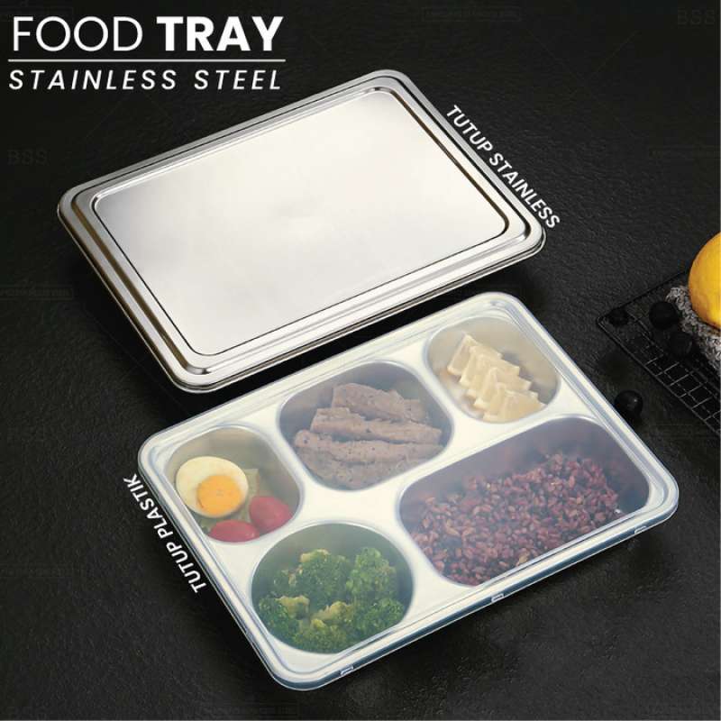 Jual Food Tray Tempak Makanan / Piring Stainless Dengan Tutup Plastik ...