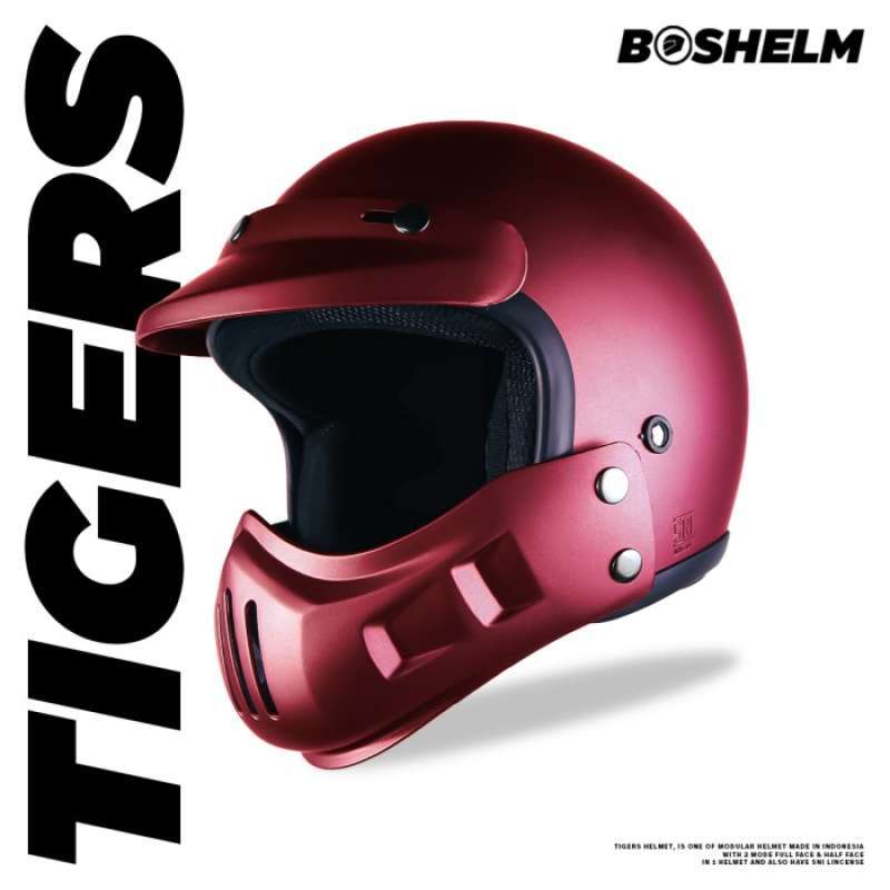 Promo Helm Cakil Modular Tigers Merah Maroon Doff Helm Retro Sni Diskon ...