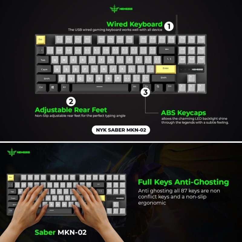 Jual Nyk Saber Mkn-02 Keyboard Mechanical Removable Tkl - Grey Black ...