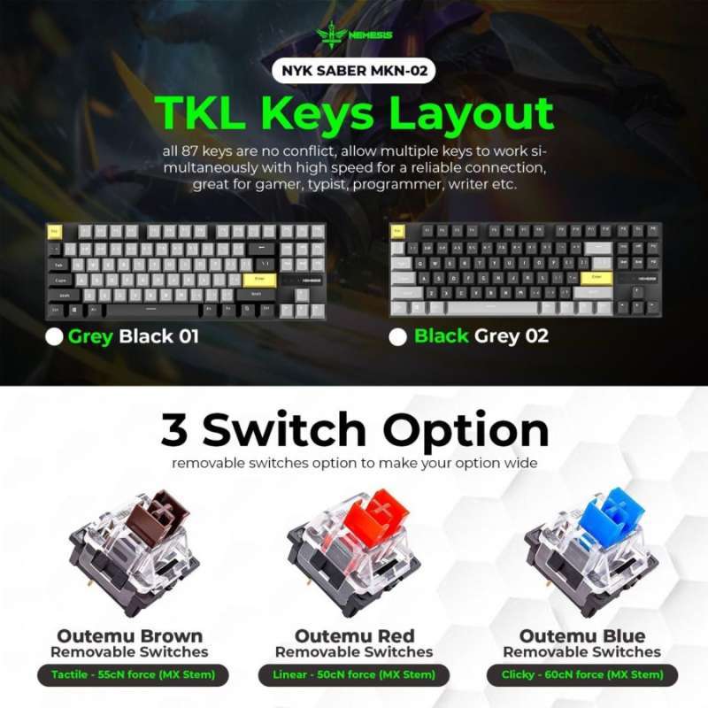 Jual Nyk Saber Mkn-02 Keyboard Mechanical Removable Tkl - Switch Blue ...