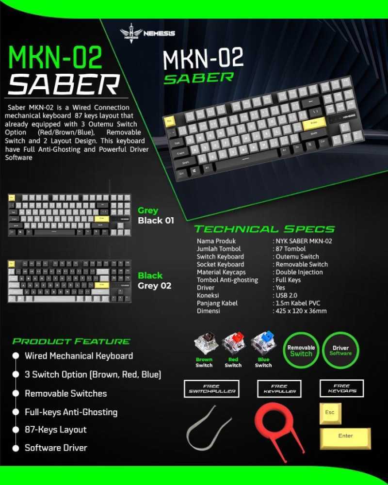 Jual Nyk Saber Mkn-02 Keyboard Mechanical Removable Tkl - Switch Brown ...