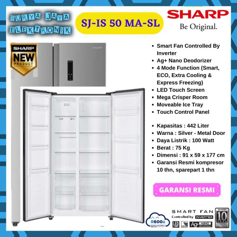 Jual Kulkas Sharp Sj-is50ma-sl Sj-is50masl Side By Side 442 Liter Di Seller Surya Jaya ...