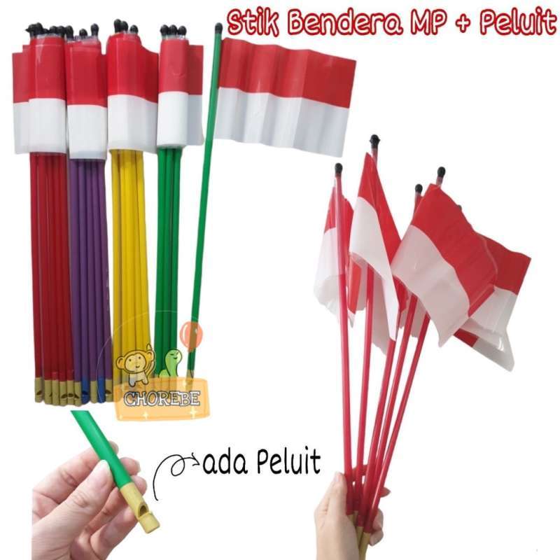 Jual 20pcs Tangkai Stik Bendera Peluit Dirgahayu Ri Plastik Pawai Merah ...