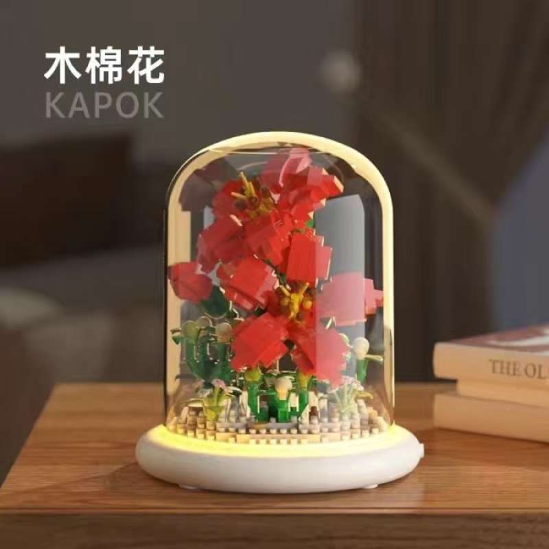 Jual Mainan Diy Lego Bunga Dengan Kotak Akrilik Menyala Model 3d Susun ...