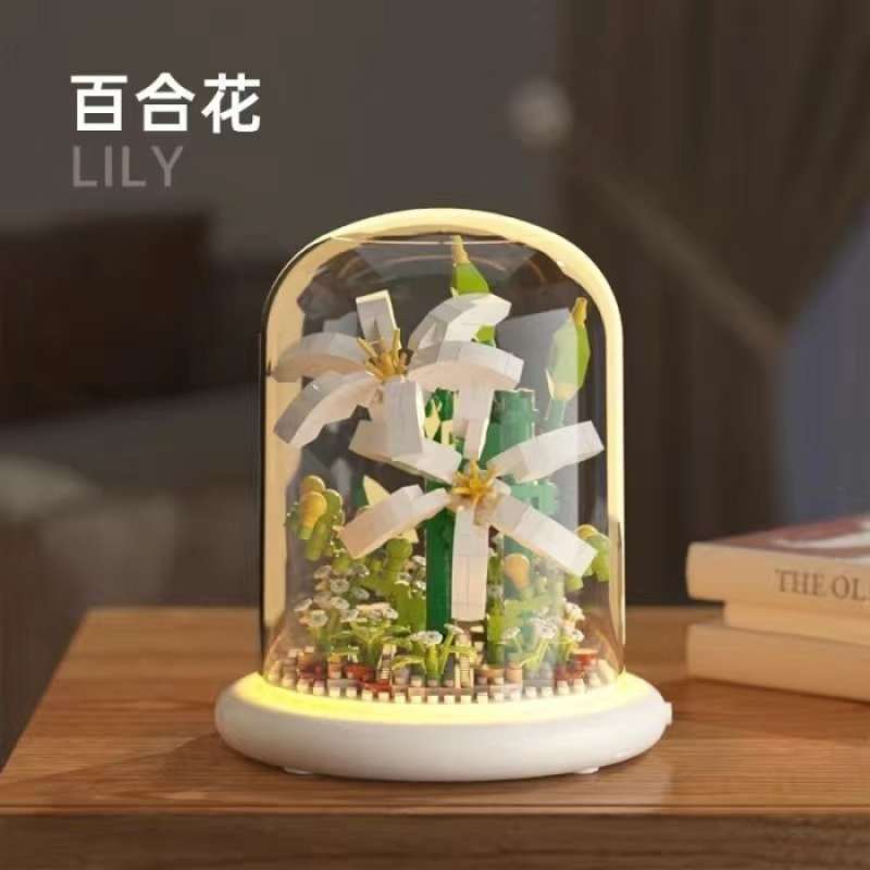 Jual Mainan Diy Lego Bunga Dengan Kotak Akrilik Menyala Model 3d Susun ...
