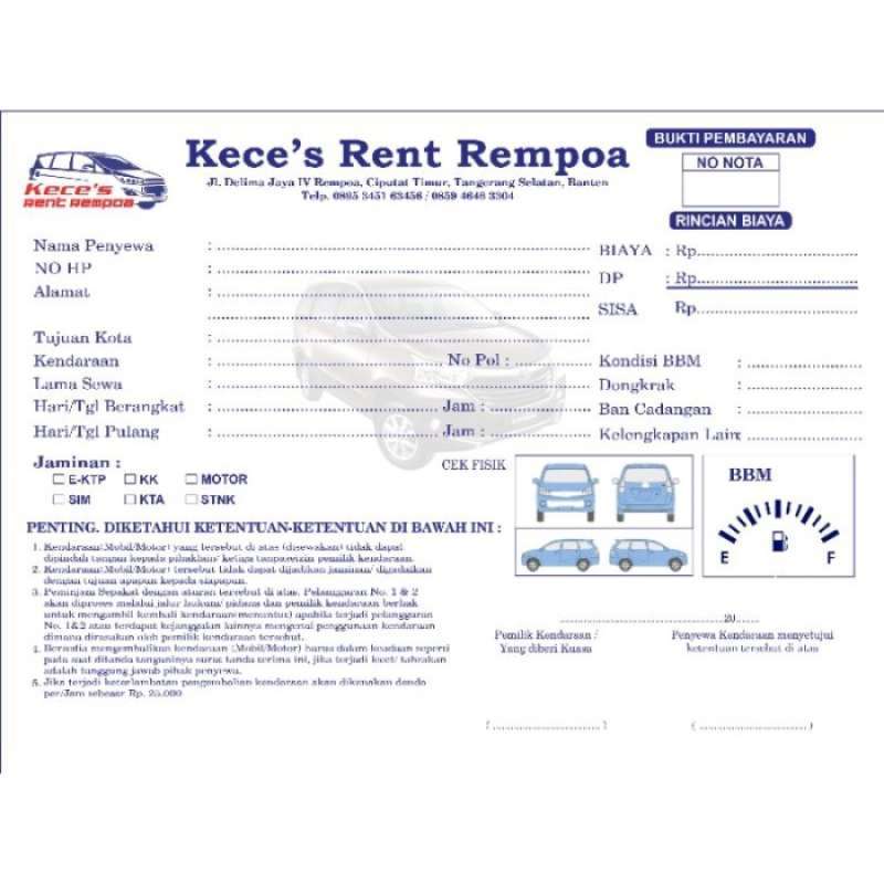 Jual S7 Nota Rental/kuitansi Rental 2ply/nota Rental 3ply - Custom 2ply ...