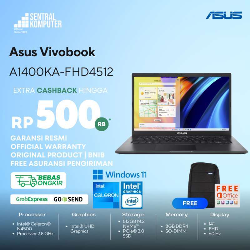 Jual Asus Vivobook A1400ka-fhd4512 Celeron N4500 14.0-inch Fhd 8gb Ddr4 ...