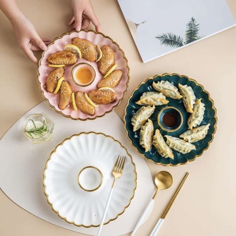 Promo Renee Plate Piring Makan Keramik List Emas Ada Tempat Saus ...